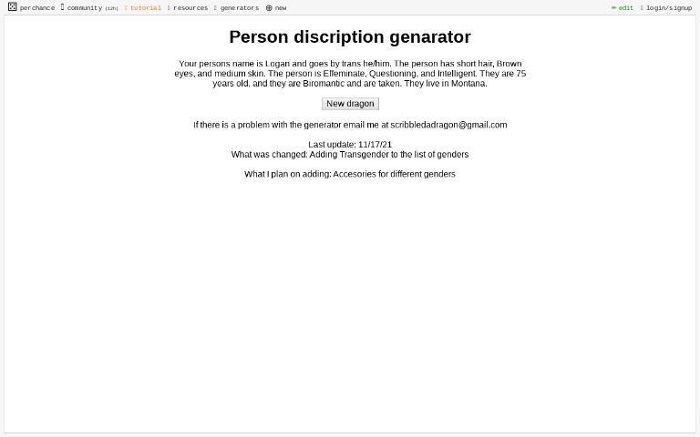 Person discription genarator ― Perchance Generator