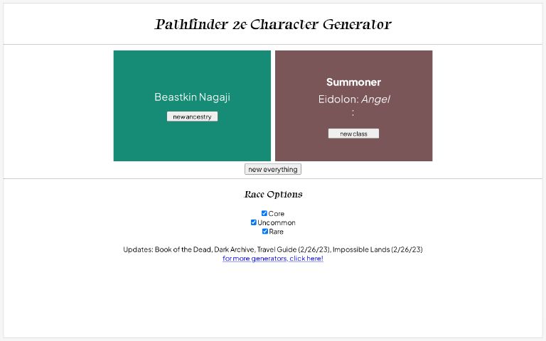 Pathfinder 2e Character Generator