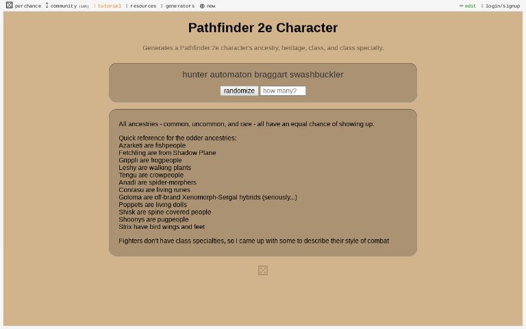 Pathfinder 2e Character ― Perchance Generator