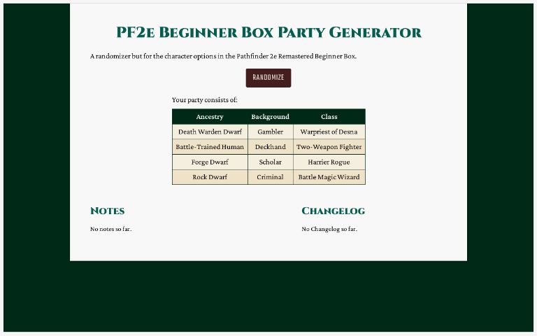 PF2e Beginner Box Party Generator