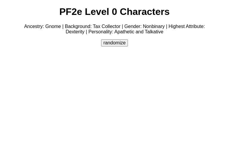 PF2e Level 0 Characters ― Perchance Generator