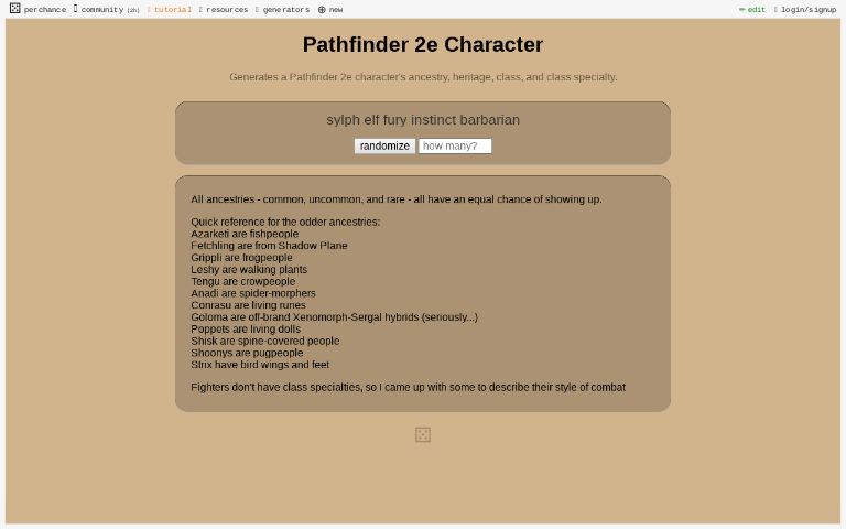 Pathfinder 2e Character ― Perchance Generator