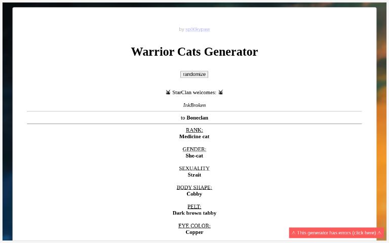 Warrior Cats Generator