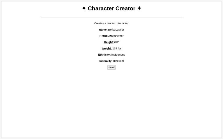 Character Creator ...