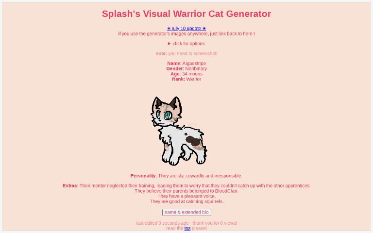 Splash's Visual Warrior Cat Generator