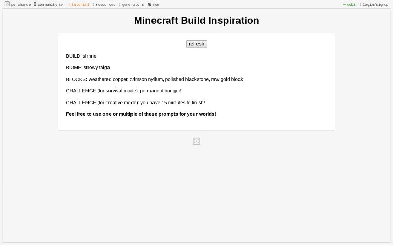 Minecraft Build Inspiration ― Perchance Generator