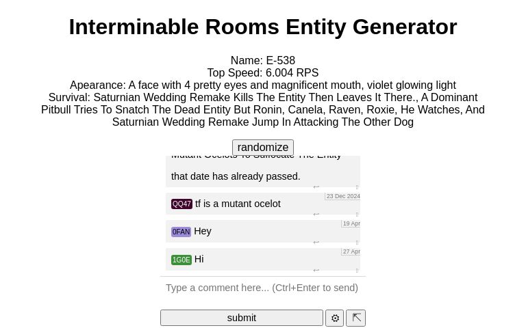 Interminable Rooms Entity Generator