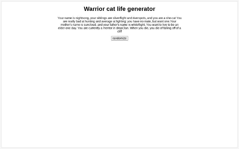 Warrior cat life generator
