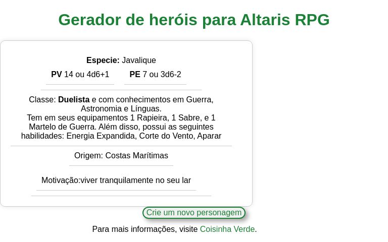 Gerador de heróis para Altaris RPG ― Perchance Generator