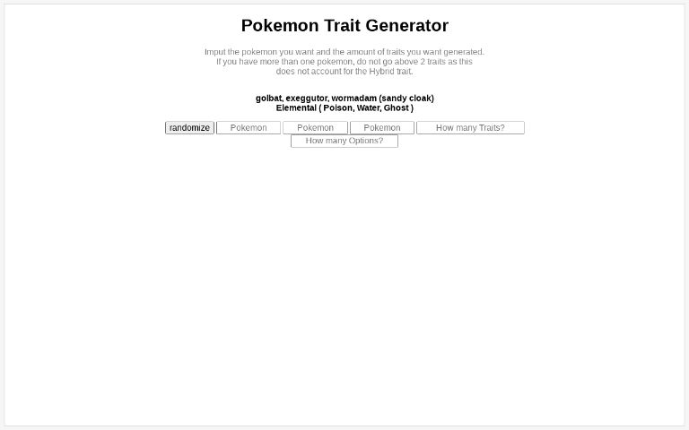 Pokemon Trait Generator