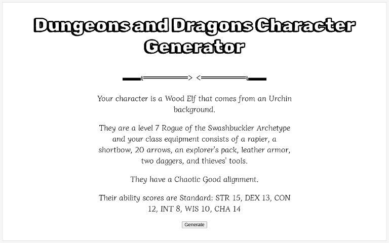 Dungeons and Dragons Character Generator
