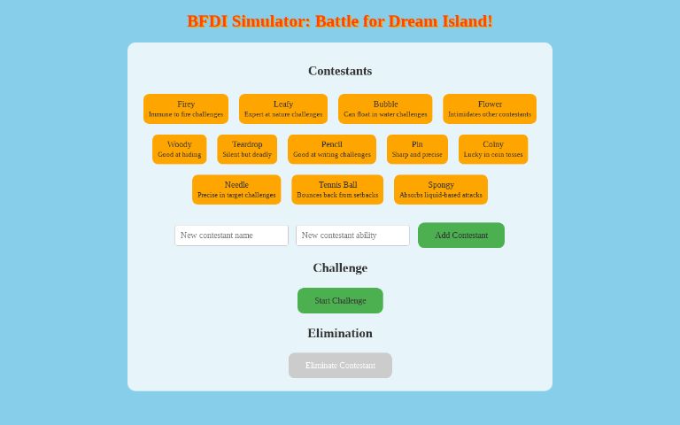 BFDI Simulator: Battle for Dream Island! ― Perchance Generator
