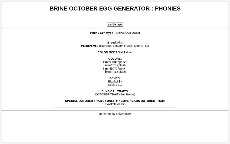 BRINE OCTOBER EGG GENERATOR : PHONIES