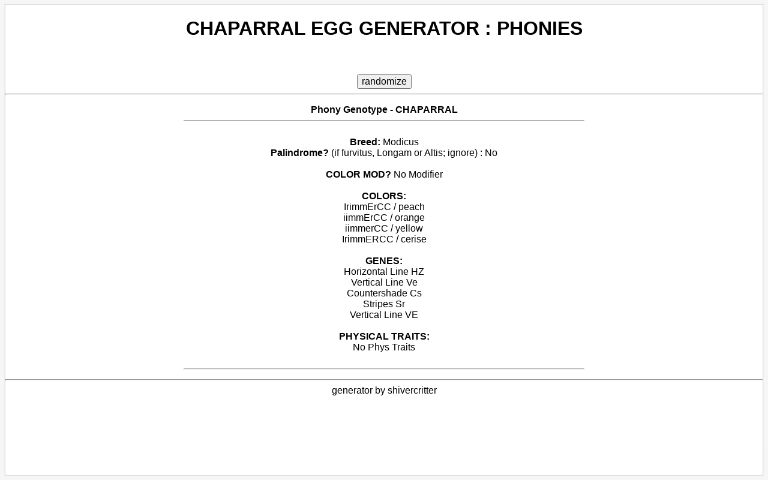 CHAPARRAL EGG GENERATOR : PHONIES