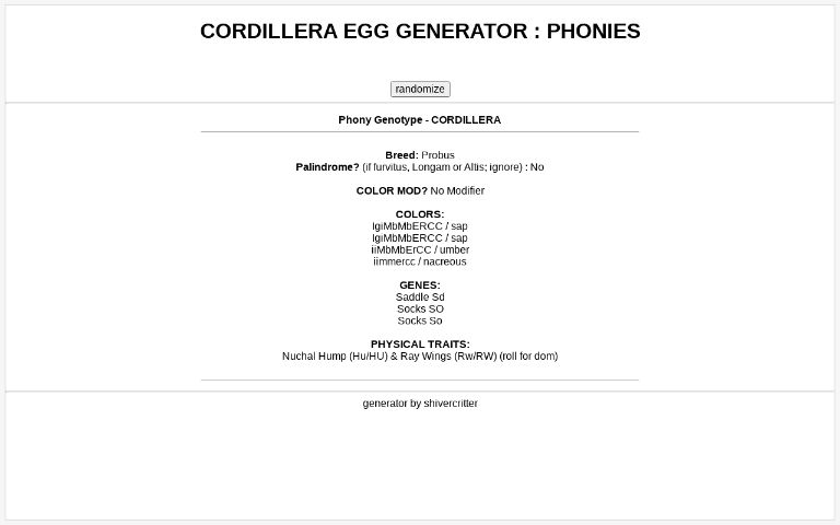 CORDILLERA EGG GENERATOR : PHONIES