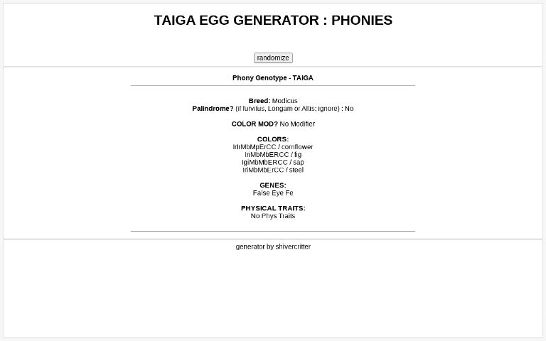 TAIGA EGG GENERATOR : PHONIES