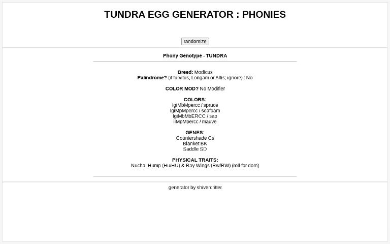 TUNDRA EGG GENERATOR : PHONIES
