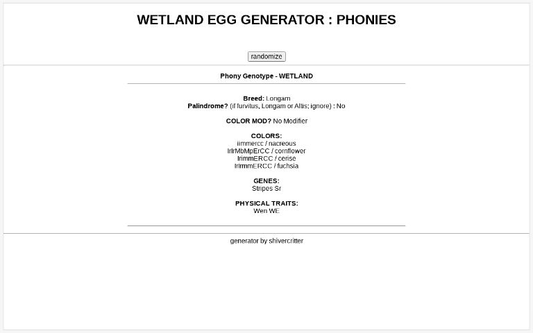 WETLAND EGG GENERATOR : PHONIES
