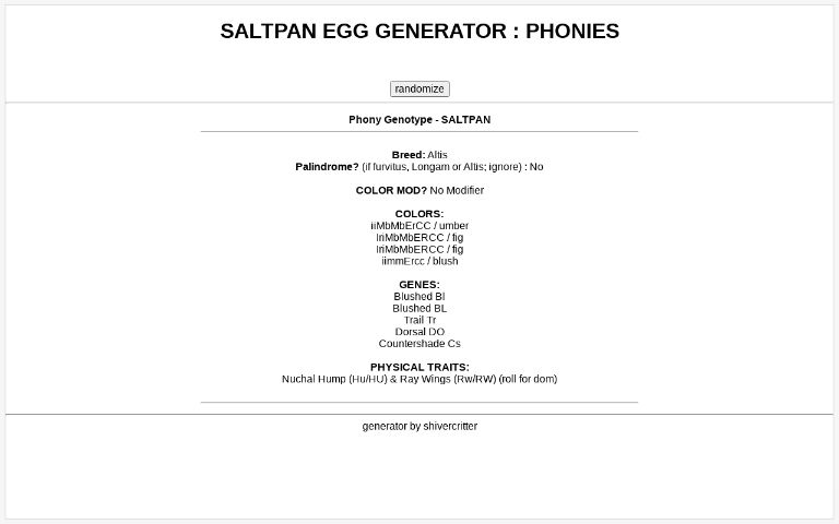 SALTPAN EGG GENERATOR : PHONIES