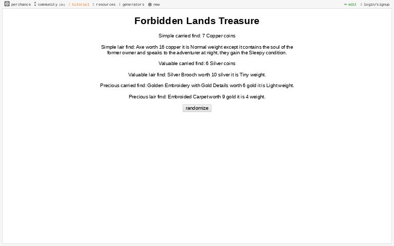 Forbidden Lands Treasure ― Perchance Generator