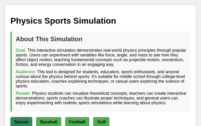 Physics Sports Simulation ― Perchance Generator