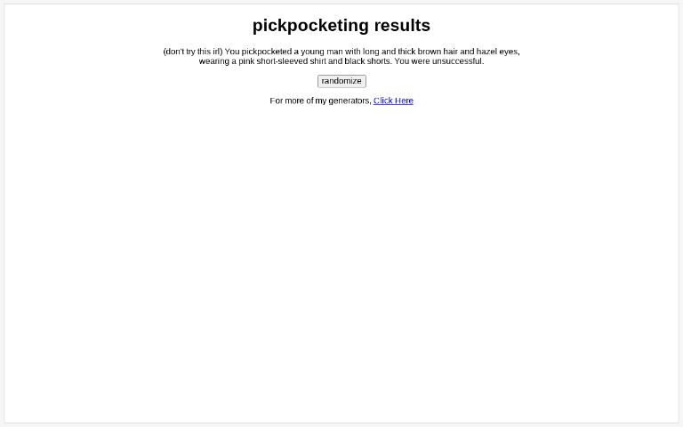 pickpocketing results ― Perchance Generator