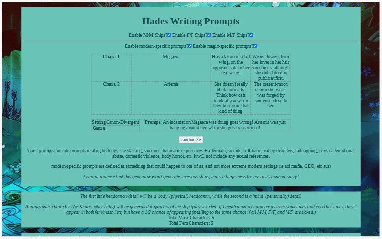 Hades Writing Prompts ― Perchance Generator