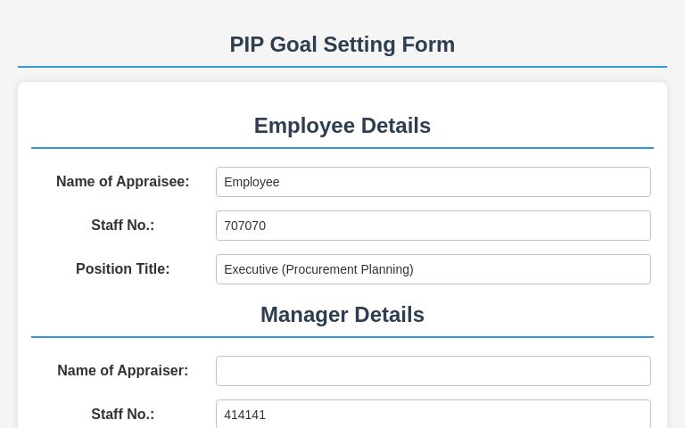 PIP Goal Setting Form ― Perchance Generator