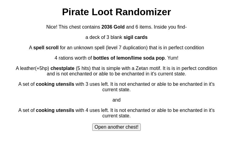 Pirate Loot Randomizer ― Perchance Generator