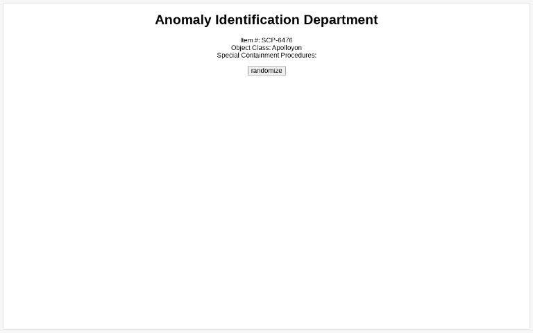 Anomaly Identification Department ― Perchance Generator