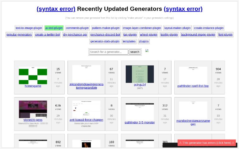(syntax error) Recently Updated Generators (syntax error)