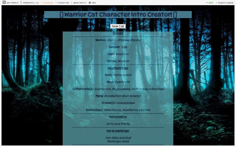 Warrior Cat Character Intro Creator! ⚝ ― Perchance Generator
