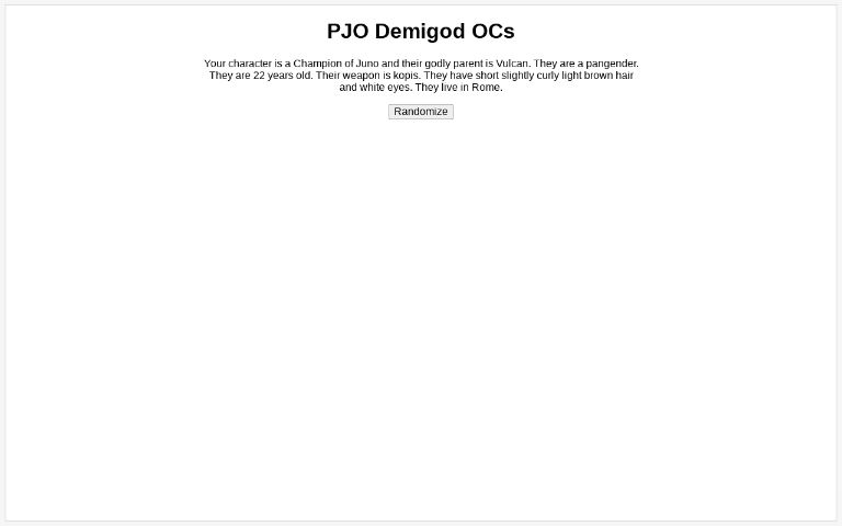 PJO Demigod OCs ― Perchance Generator