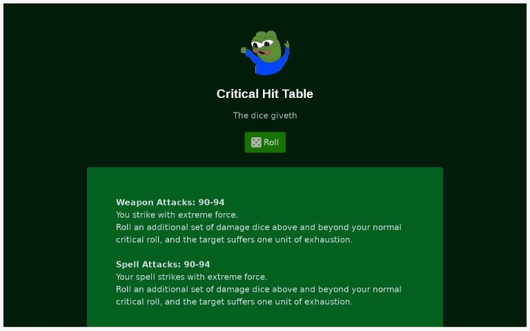 Critical Hit Table ― Perchance Generator