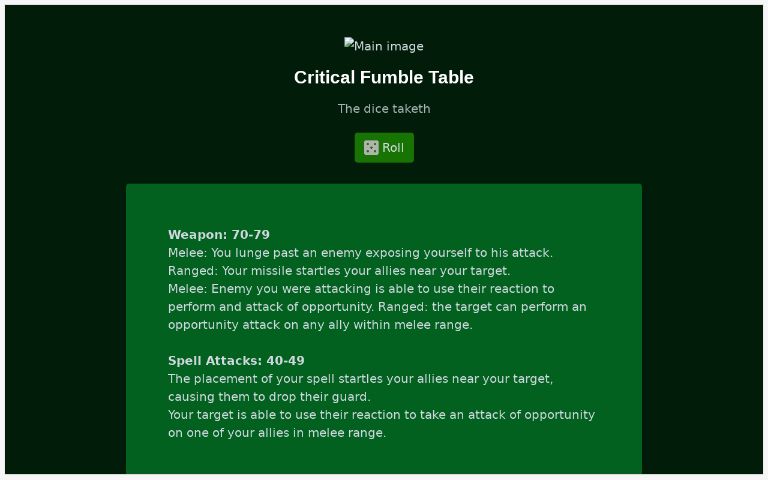 Critical Fumble Table ― Perchance Generator