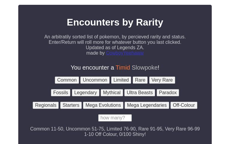 Encounters by Rarity ― Perchance Generator