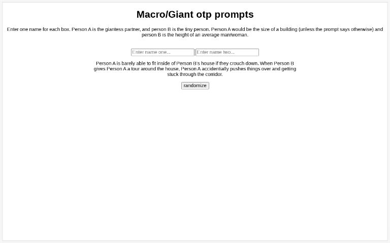Macro/Giant otp prompts ― Perchance Generator