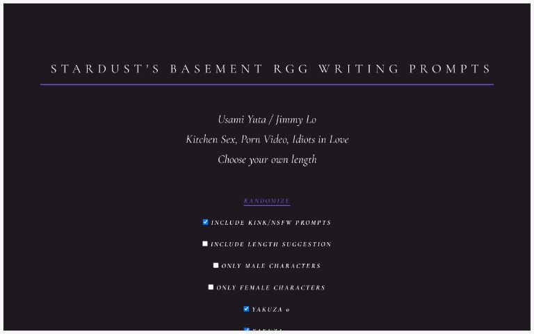 Stardust's Basement RGG Writing Prompts ― Perchance Generator