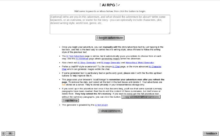 AI RPG - Text Adventure - free, unlimited, no sign-up ― Perchance Generator