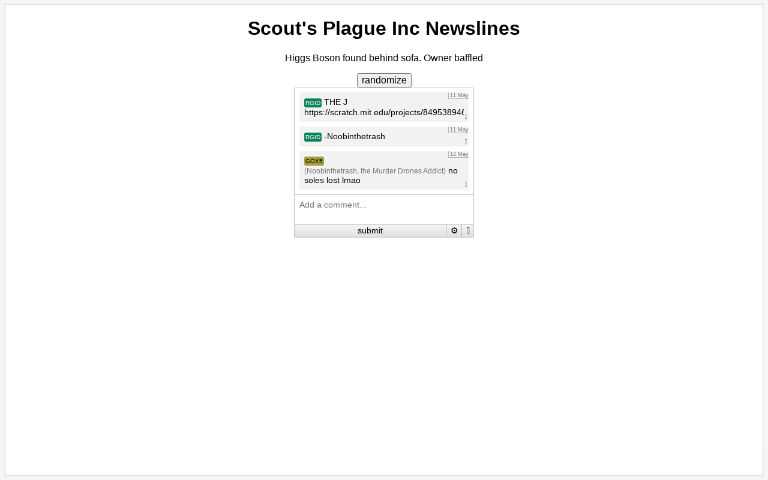 Scout's Plague Inc Newslines ― Perchance Generator