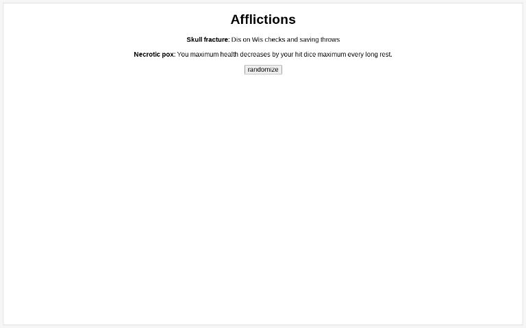 Afflictions ― Perchance Generator