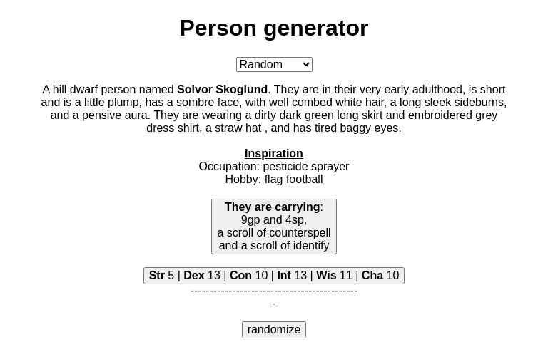 planescapehorror-npc ― Perchance Generator