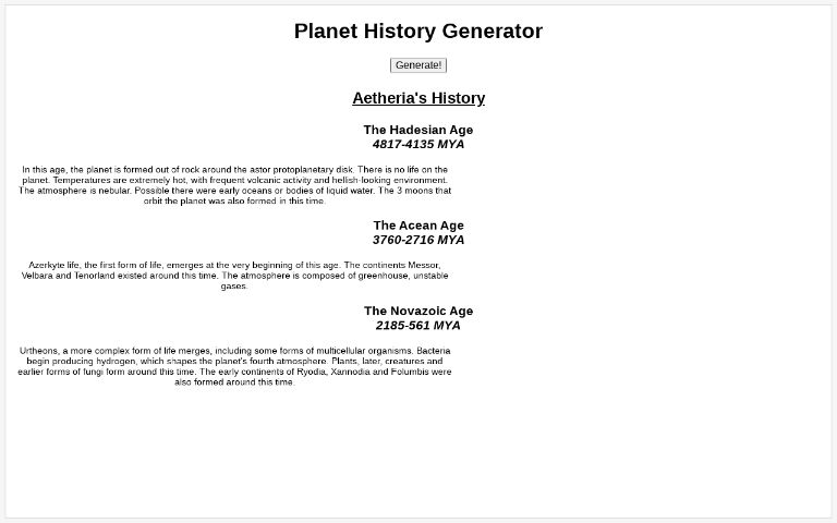 Planet History Generator