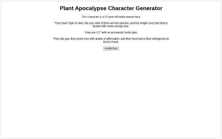 Plant Apocalypse Character Generator