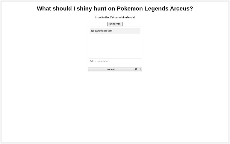 What should I shiny hunt on Pokemon Legends Arceus? ― Perchance Generator