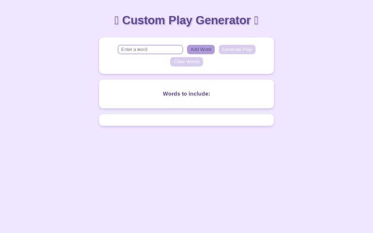 🎭 Custom Play Generator 🎭
