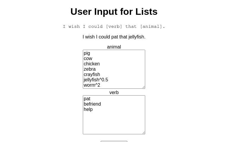 User Input for Lists ― Perchance Generator