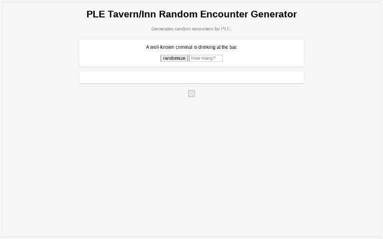 PLE Tavern/Inn Random Encounter Generator