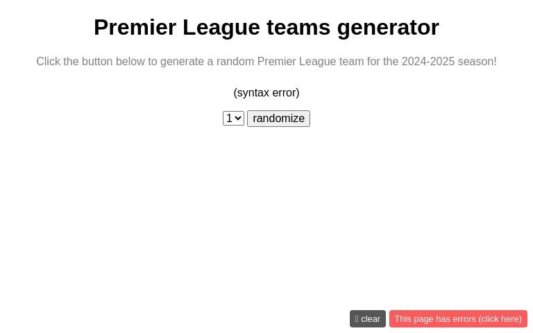 Premier League teams generator