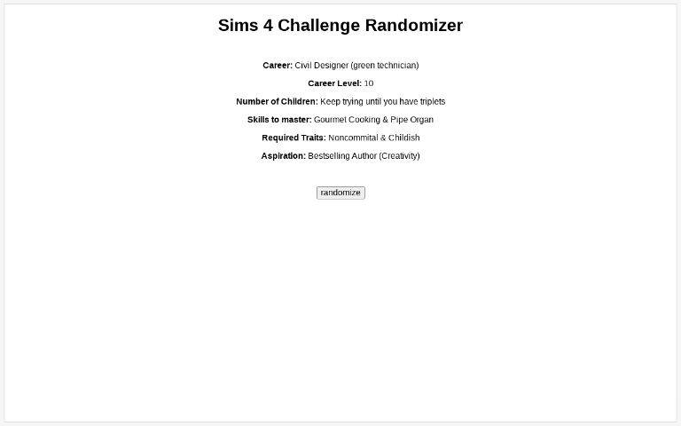 Sims 4 Challenge Randomizer ― Perchance Generator